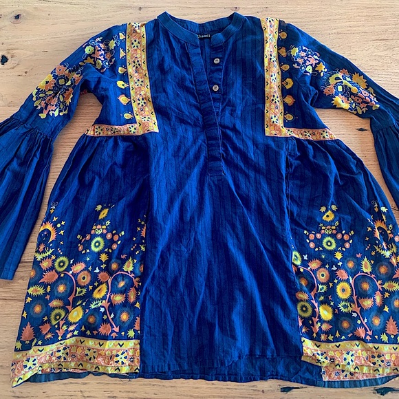 Khaadi | Tops | Khaadi Womens Blouse Size 8 Blue And Yellow Button ...